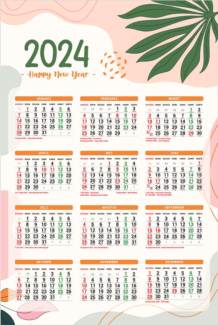 Jual KALENDER DINDING 2024 AESTHETIC/ Klem/Lubang/ 1 Tahunan / Kalender ...