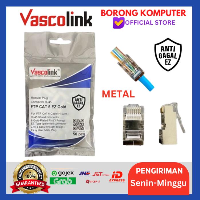 Promo Konektor RJ45 Vascolink UTP Cat6 Gold EZ LITE Anti Gagal Cat6 50Pcs - METAL - Jakarta ...