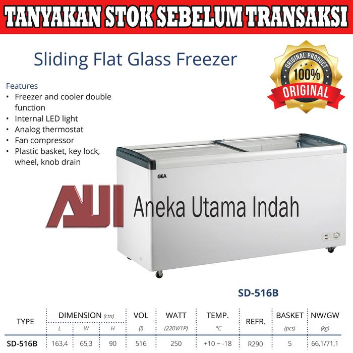 Jual Gea SD-516B SD516B Sliding Flat Glass Freezer Kaca Datar 516 L ...