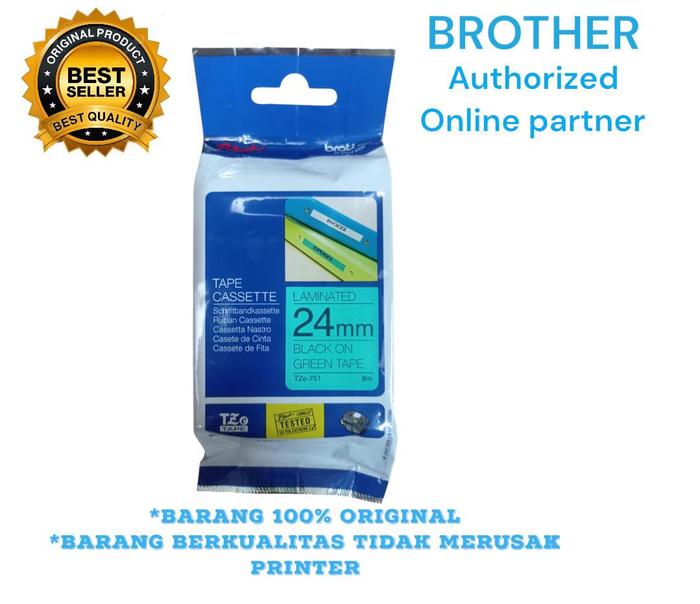 Jual BROTHER TZe-751 24mm Tape Label Barcode TZe751 Black on Green ...