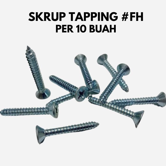 Jual Per 10 buah Skrup Taping FH M 12 x 1 inch Sekrup Tapping Kepala Gepeng 12 mm x Panjang 25 ...