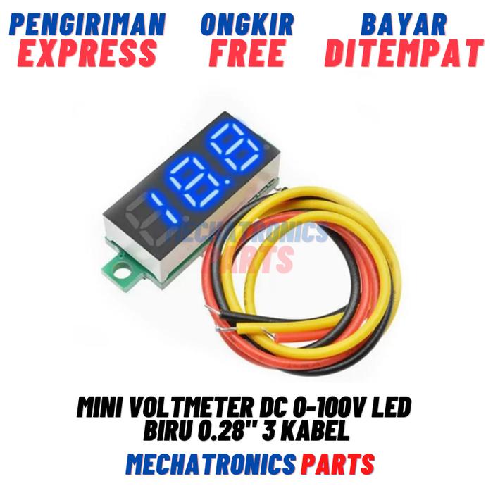 Jual MINI VOLTMETER VOLT PANEL METER DIGITAL LED 0-100V DC 3 WIRE 0.28 ...