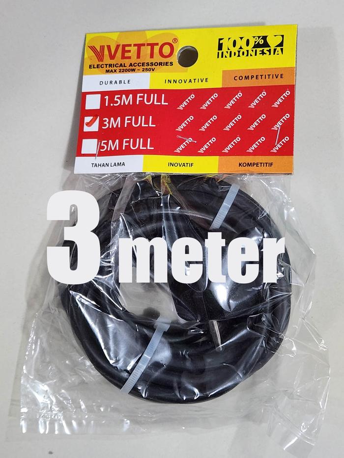 Jual VETTO kabel buntung serabut Isi 3 Ground 3x0.75 panjang 3m 5m 7m kepala besar steker arde ...