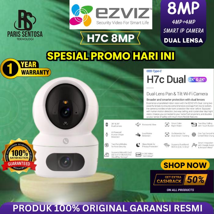 Promo EZVIZ H7C 2K+ 8MP 4MP + 4MP SMART HOME WIFI CCTV IP CAMERA DUAL ...