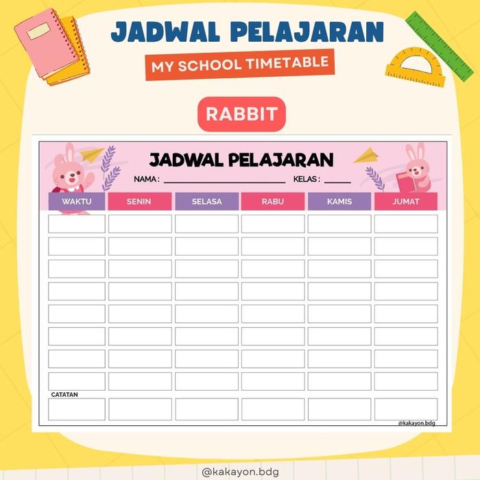 Jual Lembar Jadwal Pelajaran / School Timetable Anak Sekolah Poster ...