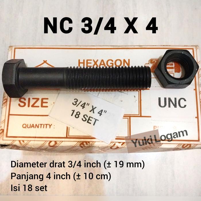 Jual 1 Dus baut mur NC 3/4 HEX hitam kunci 28 panjang 1 1/2 inchi sampai 6 inchi - 3/4 x 4 ...