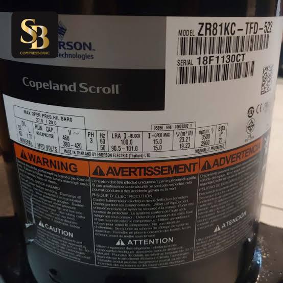 Jual Compressor Copeland Scroll ZR81KC TFD 522/Kompresor Copeland Scroll ZR81KC TFD 522/Copeland ...