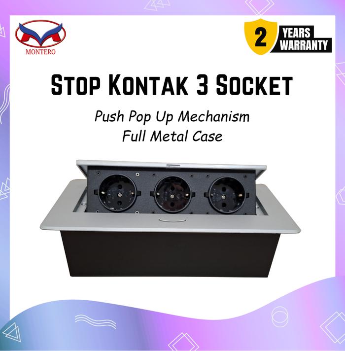 Jual Stop Kontak Tanam / Power Socket Full Metal 3 Lubang Push Pop Up ...