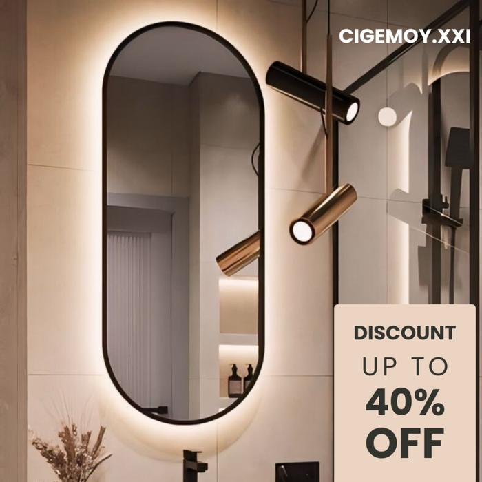 Promo Cermin LED Oval Kapsul Dinding Aesthetic Frame Hitam Putih ...