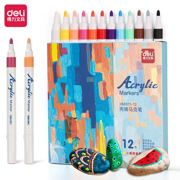 Jual Deli Spidol Akrilik / Acrylic Marker 48 colors HM911 - 12 warna ...