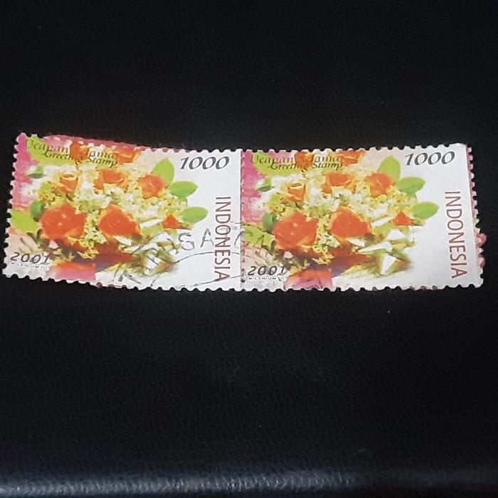 Jual perangko gambar bunga seri 1000 tahun 2001 sepasang bekas pakai ...