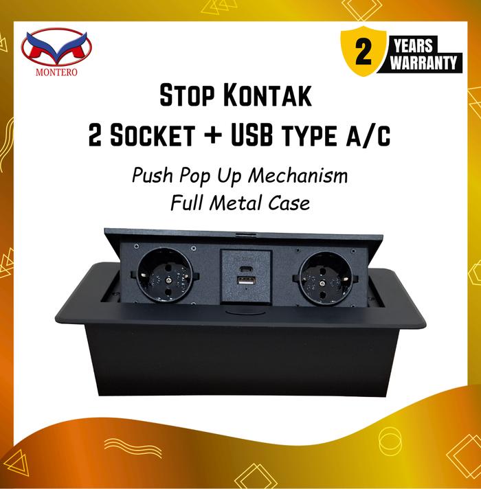 Jual Stop Kontak Tanam / Power Socket Full Metal 2 Socket USB Type A/C ...