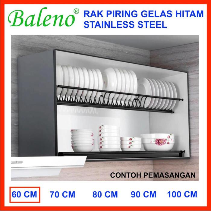 Jual Rak Piring Gelas Gantung HITAM Stainless Baleno 60 cm / Dish Rack ...
