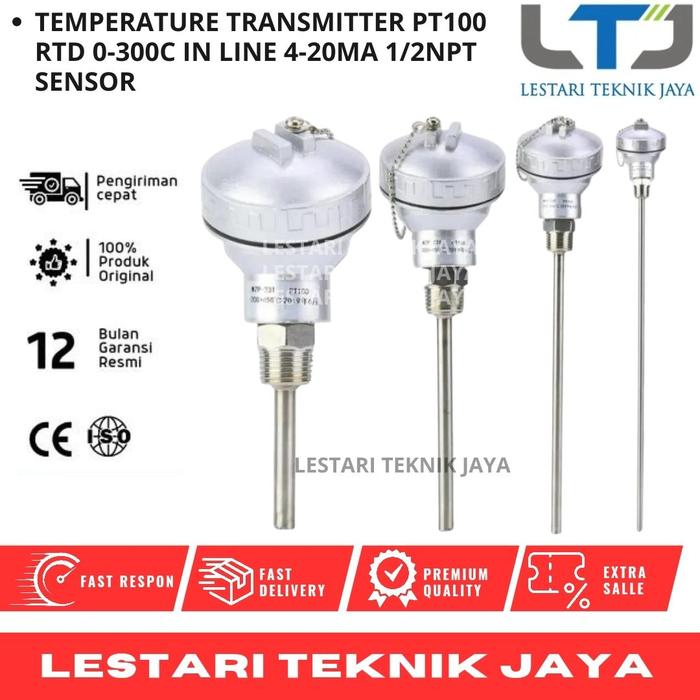 Jual Temperature Transmitter PT100 RTD 0-300c In Line 4-20mA 1/2NPT ...