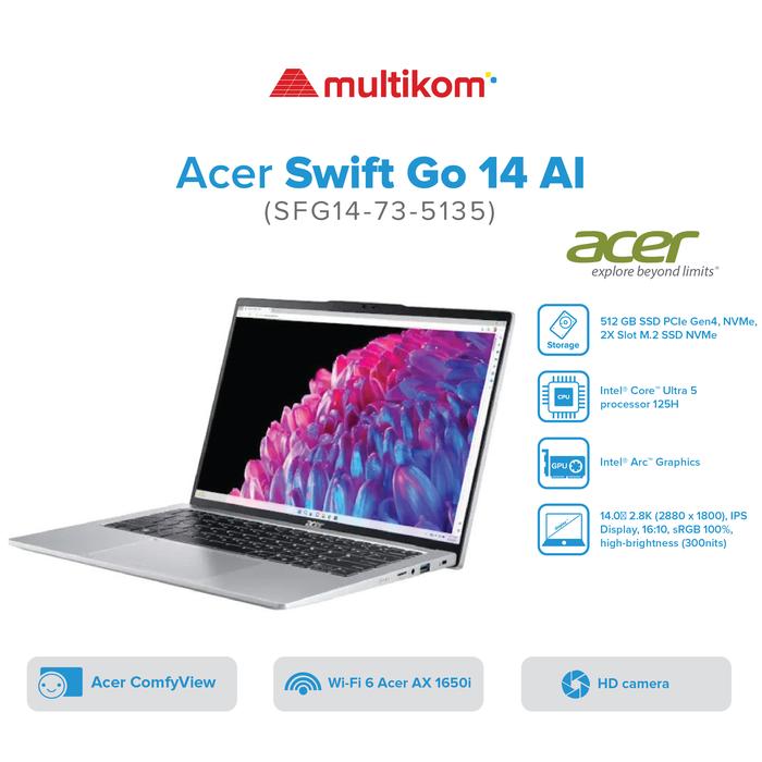 Promo Acer Swift Go 14 AI SFG14-73-5135 Ultra 5 125H 16GB 512GB SSD 14″ 2.8K IPS W11 OHS Cicil 0 ...