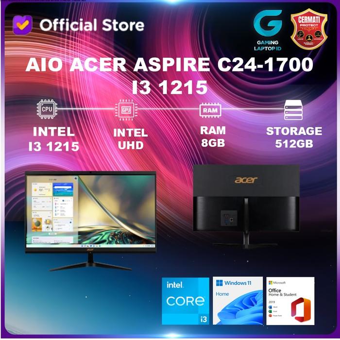 Promo PC AIO ACER ASPIRE C24-1700 CORE I3 1215 8GB 512GB WINDOWS 11 OHS 23.8FHD Cicil 0% 3x ...
