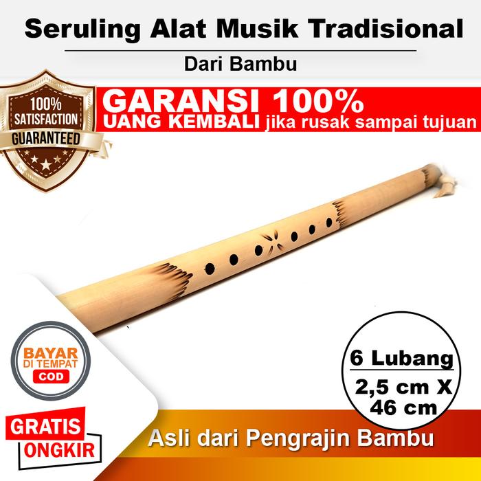 Promo Seruling Bambu 6 Lubang Diameter 2,5 cm Panjang 46 cm - Suling Bambu Tradisional Alat ...