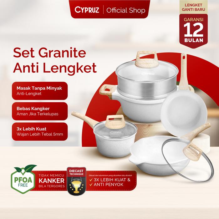 Promo Cypruz Cookware Set Granite Diecast Panci Premium Anti Lengket 8 ...