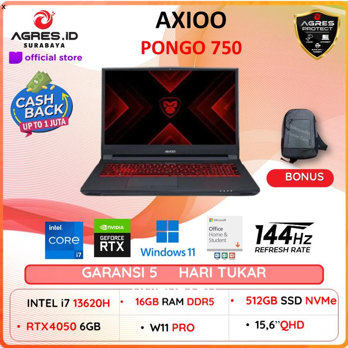 Promo Axioo PONGO 750 I7 13620H RTX4050 6GB/ 16gb 512gb W11 15.6FHD ...
