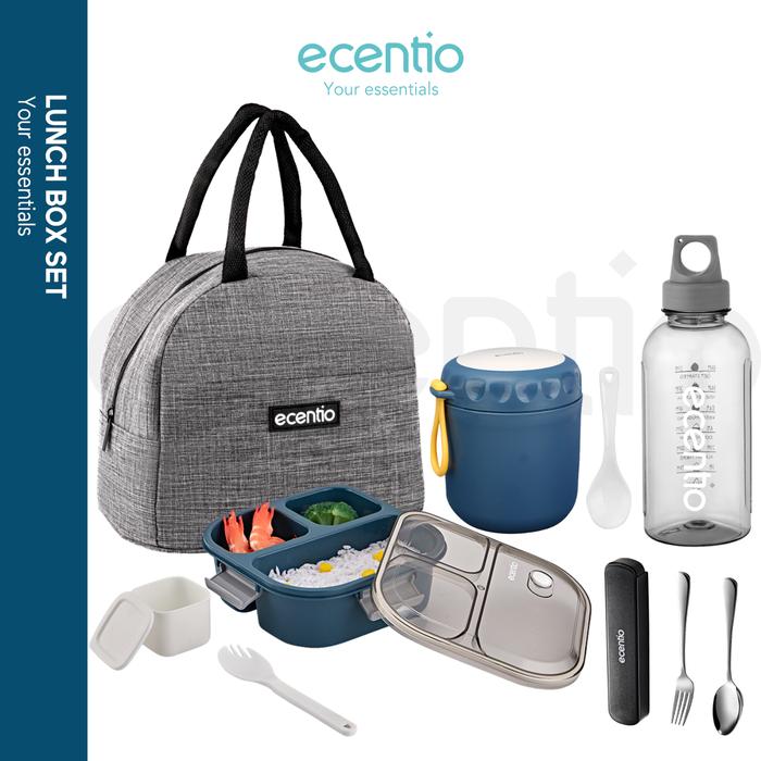 Promo ecentio Lunch box 5pcs set Kotak makan jar botol minum sendok set ...