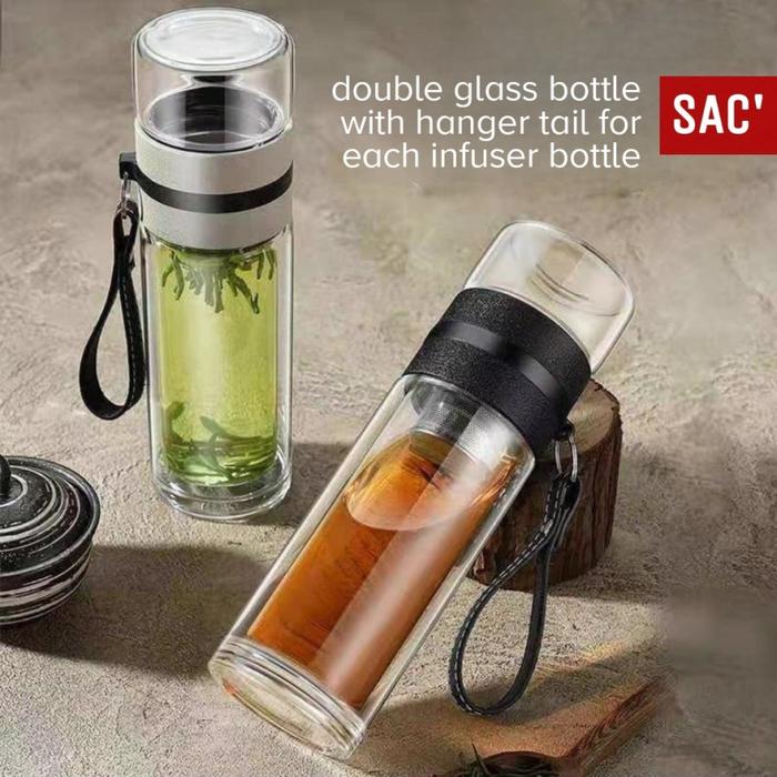 Jual GLASSO Tea Infuser Bottle Double Glass Botol Minum Teh Tea Set ...