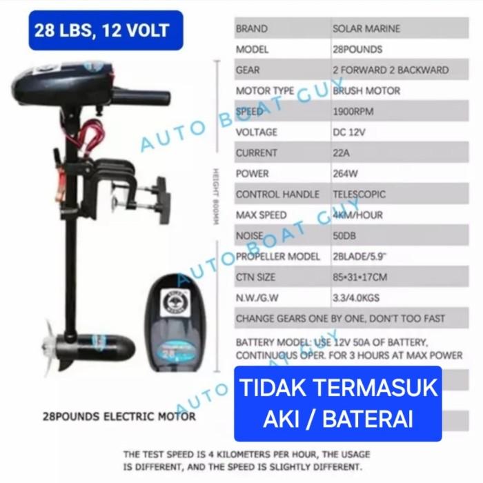 Jual Mesin Tempel Elektrik / Listrik SOLAR MARINE 28 LBS ( Electric ...