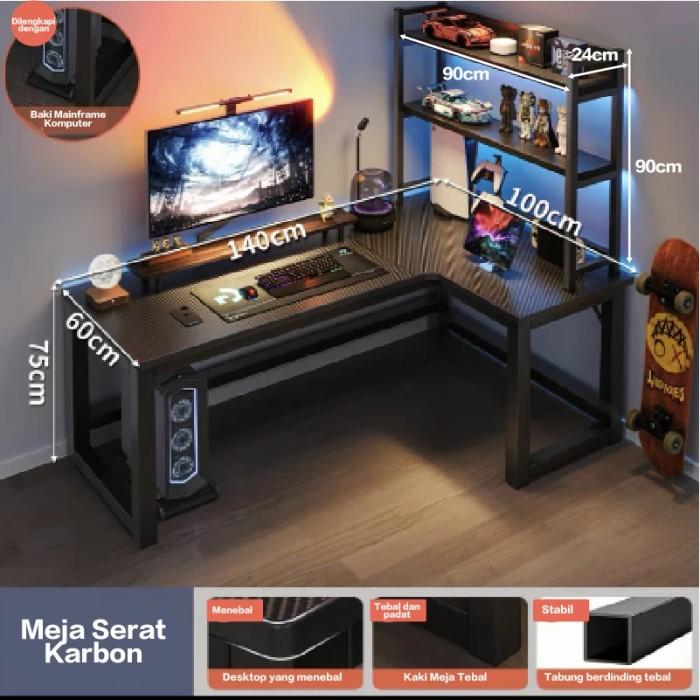 Jual Rak Meja Gaming Shaped L Serat Karbon / Meja Komputer Minimalis ...