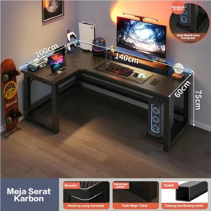 Jual Rak Meja Gaming Shaped L Serat Karbon / Meja Komputer Minimalis ...