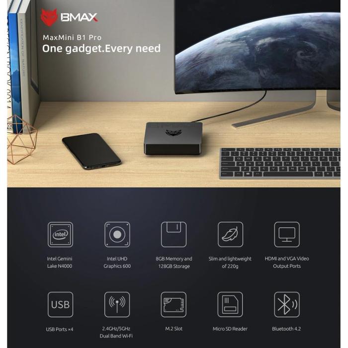 Jual Mini Pc Bmax B1 Pro 8/128Gb Intel N4000 Wifi Hdmi Vga Windows 11 ...