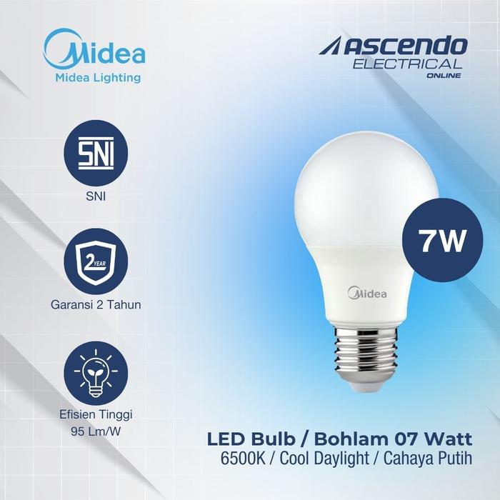 Jual Midea Lampu Led Bulb 07 Watt Putih 6500K Cool Day Light Fitting E27 - Jakarta Pusat ...