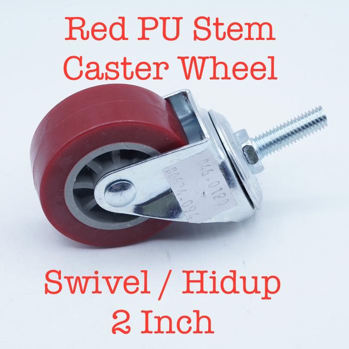 Jual Roda Kastor Drat Baut M8x25 Red PU Stem Caster Wheel 2 Inch Swivel ...