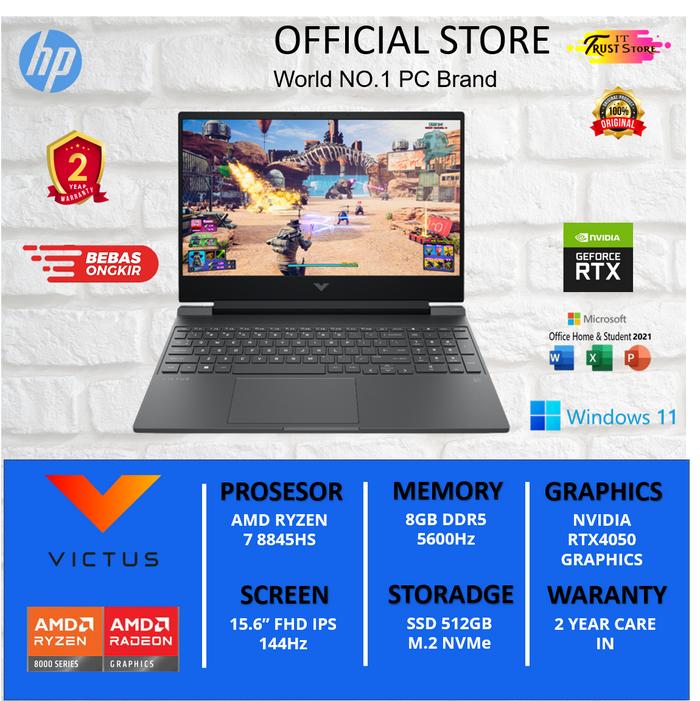 Promo HP Victus 15 Ryzen 7 8845HS RTX4050 6GB 8GB 512GB W11 OHS 15.6 ...