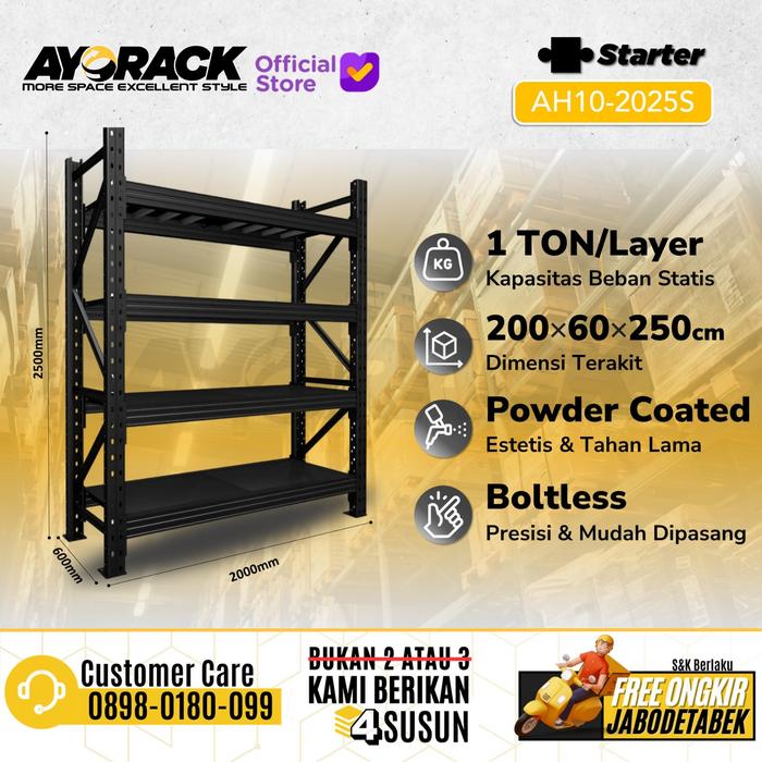 Promo RAK GUDANG BESI 4 SUSUN AYORACK AH10-2025S 2.5 METER HEAVY DUTY 1 TON STARTER RACK Cicil 0 ...