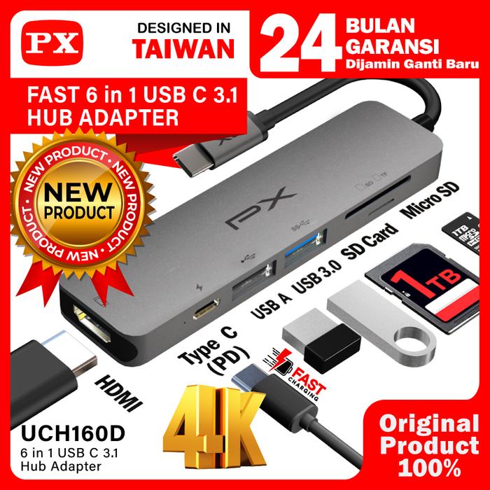 Jual USB Hub Converter Type C 3.1 Macbook Laptop HDMI 6 in 1 PX UCH160D ...