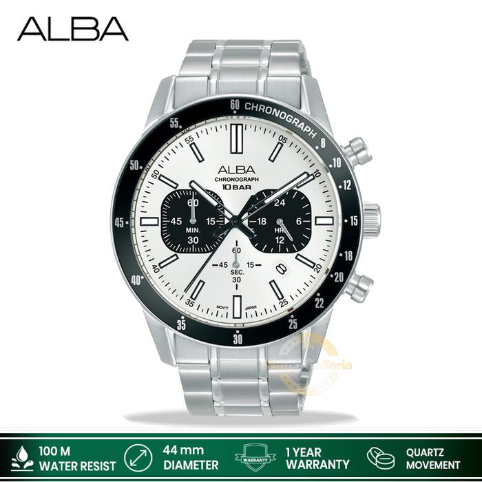 Promo Jam Tangan Pria Alba Chronograph AT3J81X1 AT3J81 White Black Dial ...