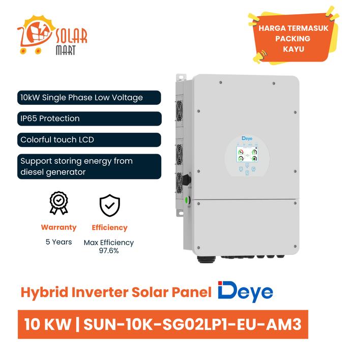 Jual Deye 10kW Hybrid Inverter SUN-10K-SG02LP1-EU-AM3 Single Phase + Packing Kayu PV Solar Panel ...