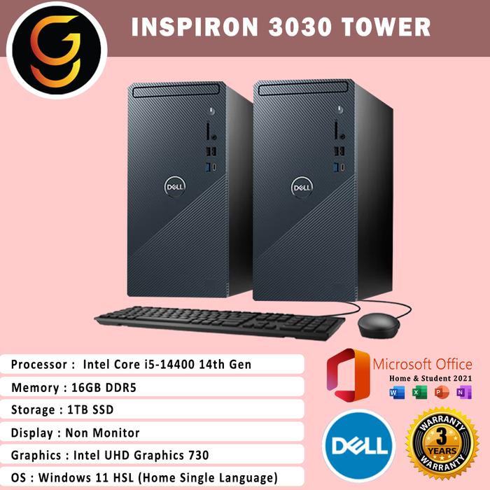 Jual CPU DELL INSPIRON 3030 MT Tower i5-14400 16GB 1TB SATA/512GB SSD ...