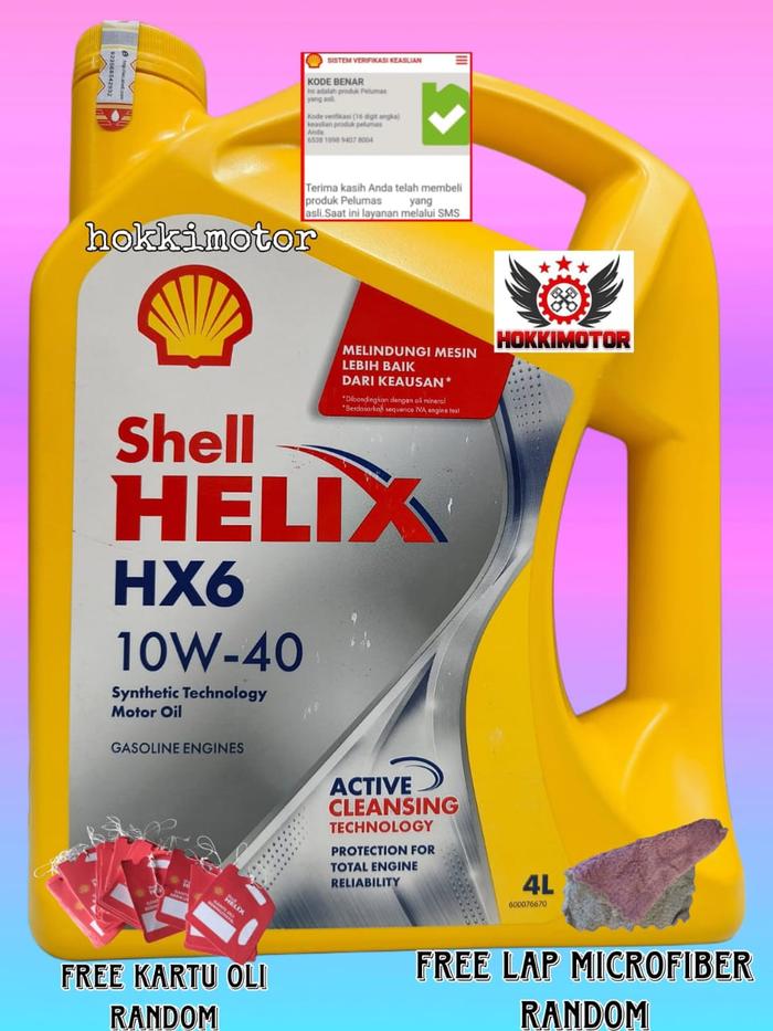 Jual OLI SHELL HELIX HX6 10W-40 100% JAMIN ASLI 4L (SCAN BARCODE) ORI ...