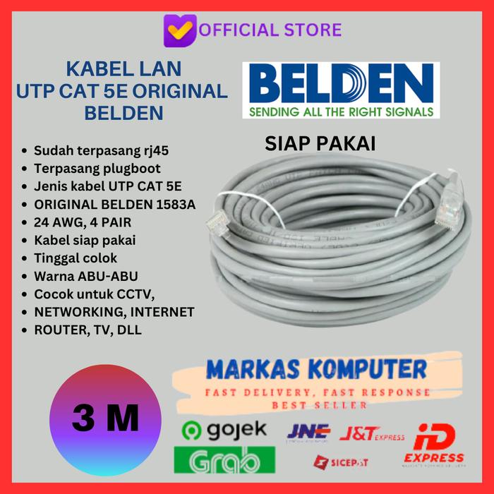 Jual Kabel LAN Belden 5 M UTP RJ45 Cat5E ORIGINAL USA 5 Meter - 3M ...