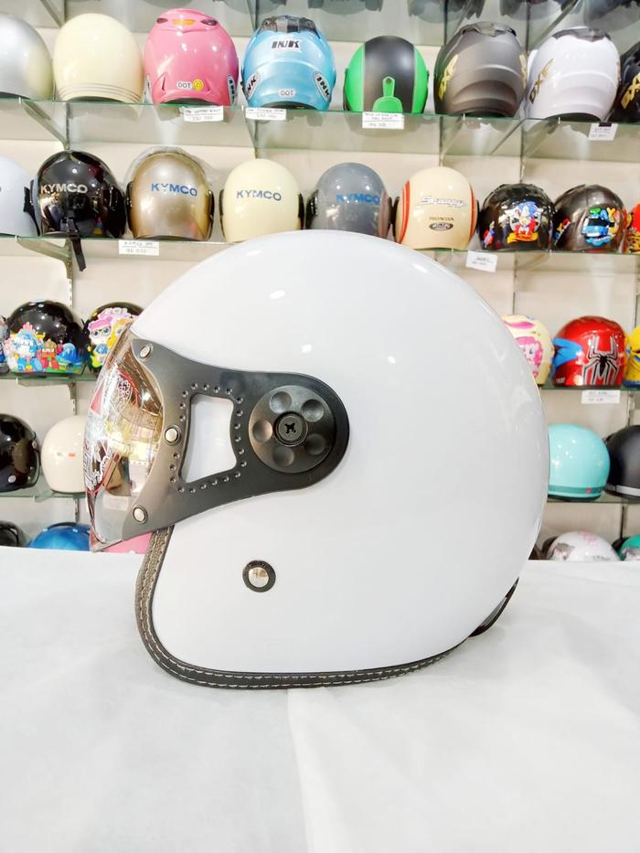 Jual JPN Italy Helm Kaca Pilot Warna Putih Glossy SNI Packing Kardus ...