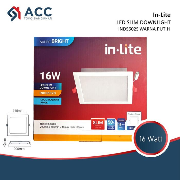 Jual INLITE LED Panel Plafon Slim Downlight Kotak 16W 16 Watt INDS602S ...