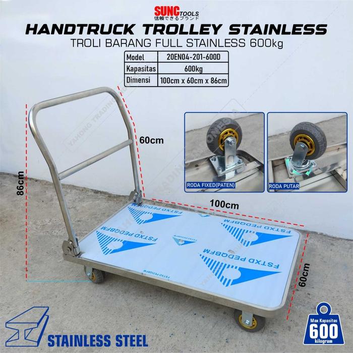 Promo Handtruck Troli Stainless 500kg/Troli Angkut Barang/Trolley 90x60 ...