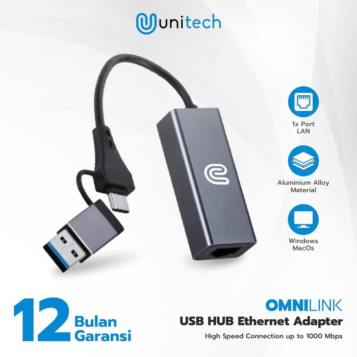 Promo USB Type C/USB A to Ethernet Network LAN RJ45 Unitech Converter 3 ...