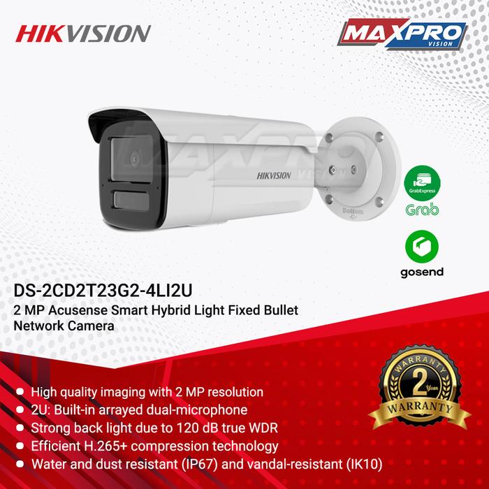 Jual DS-2CD2T23G2-4LI2U - HIKVISION IP 2MP ACUSENSE SMART HYBRID LIGHT BULLET AUDIO CAMERA ...