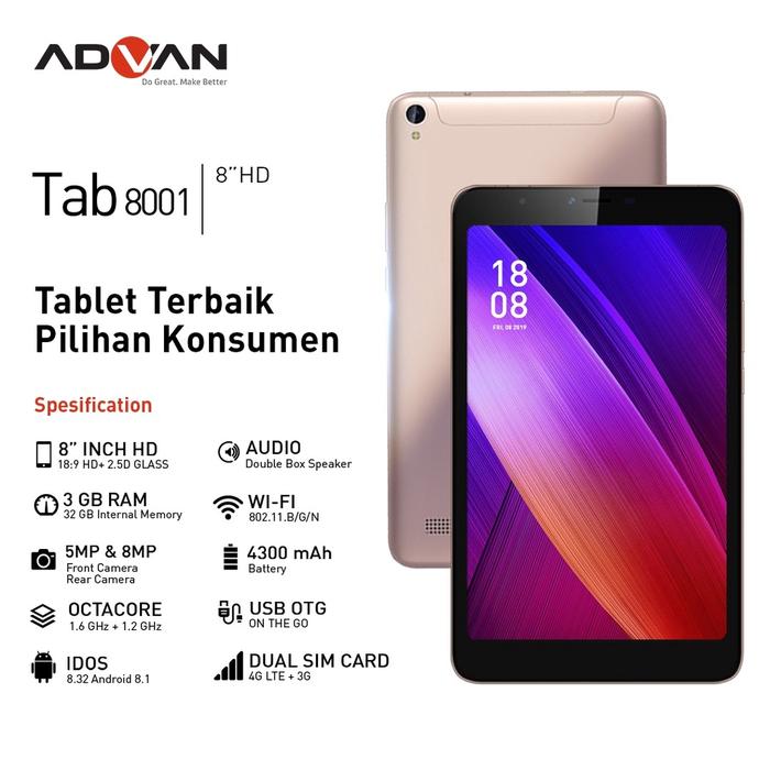 Promo ADVAN TABLET G-TAB 8001 8in [Octa-core/3GB/32GB] 4G/LTE incld ...