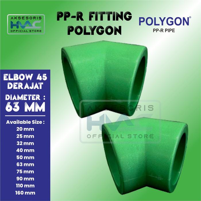 Jual PP-R Fitting Elbow 45 Derajat Merk Polygon Diameter 63 mm Hijau ...