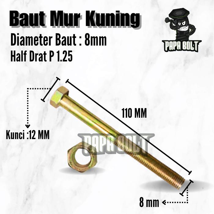 Jual Baut Mur Hexagon Kuning BMK Hex M8x110 / 8x110 8mm Kunci 12 - Kota Surabaya - PAPABOLT ...