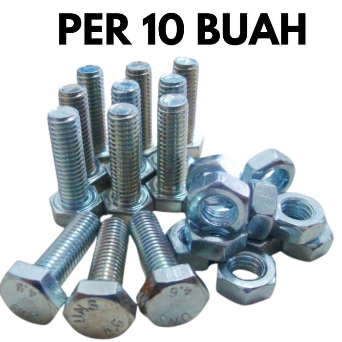 Jual Per 10 buah Baut Mur Galvanis m 5 x 45 mm Kunci 8 Hex Bolt Nut ...
