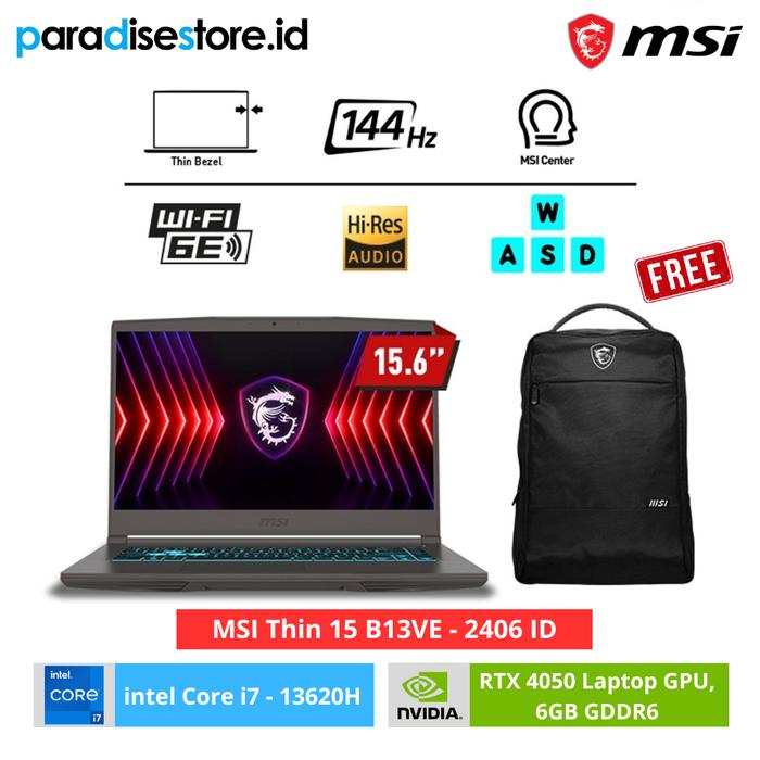 Jual MSI Thin 15 B13VE intel i7-13620H 16GB 512GB RTX 4050 WIN11 15.6" FHD 144Hz - Kab ...