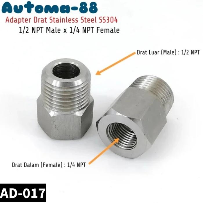 Jual AD-017 Adapter Drat Dalam NPT 1/4 inch Female x Drat Luar NPT 1/2 ...